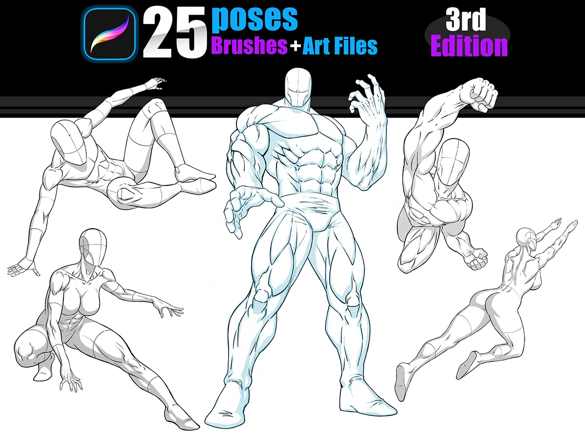 Procreate Pose Pack – 25 Stamps – Superhero Figures Vol. 3 - Ram Studios Comics